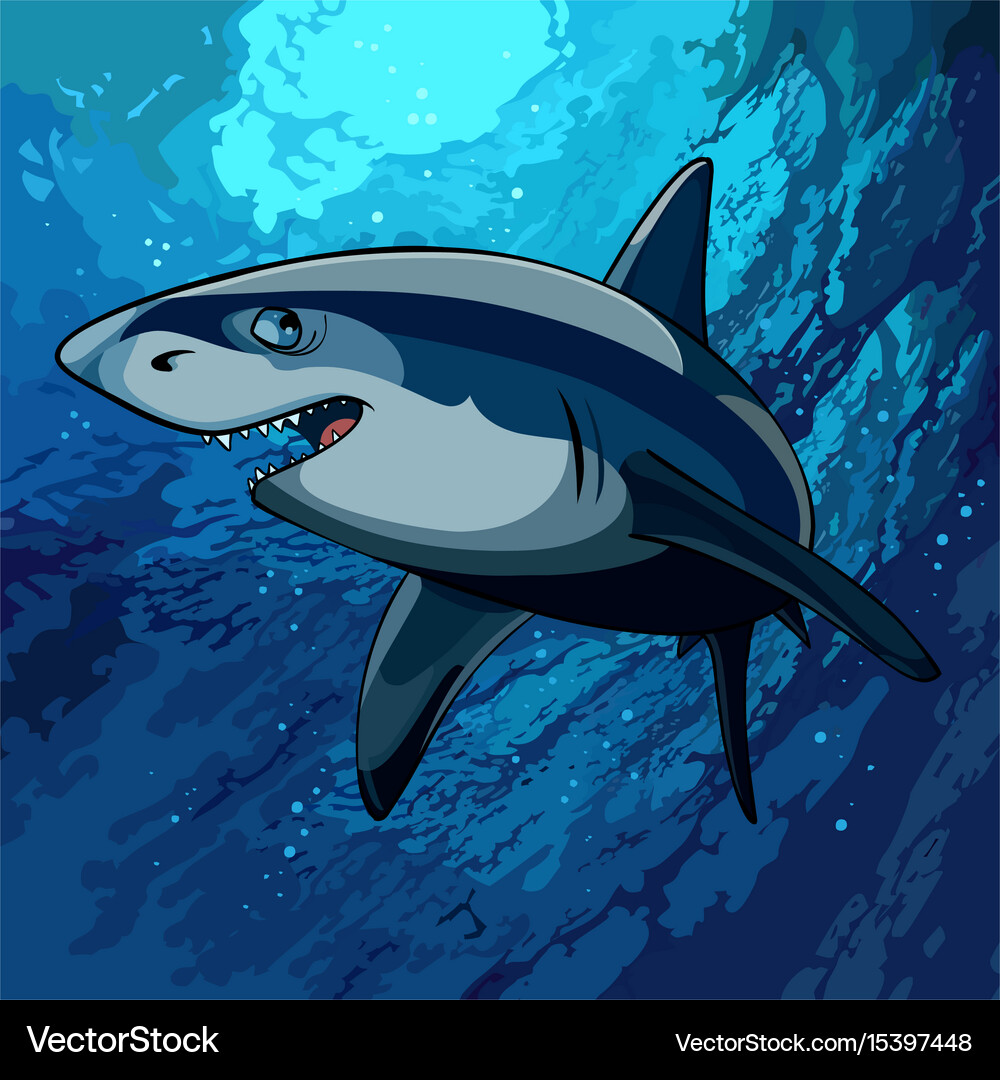 Cute Cartoon Shark Smiling Underwater Royalty Free Vector