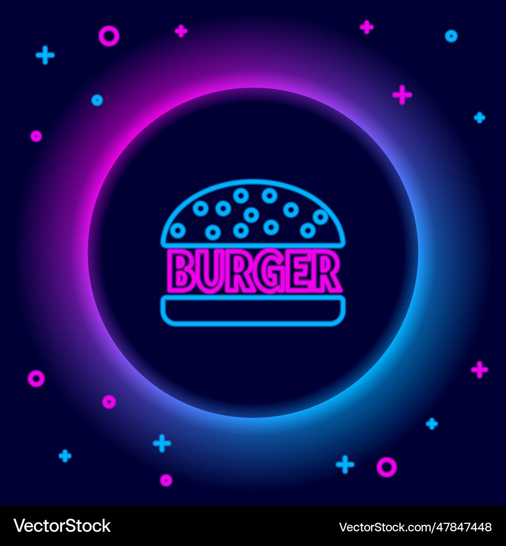 Glowing neon line burger icon isolated on black Vector Image