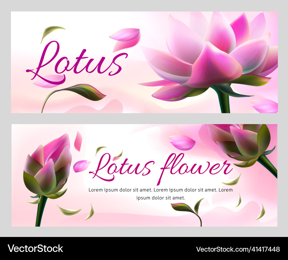 Horizontal banners with pink lotus flowers Vector Image