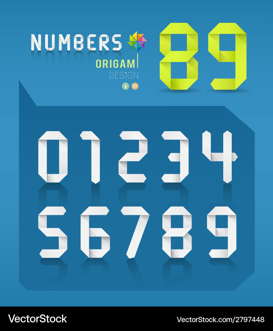 Paper origami numbers collections design Vector Image