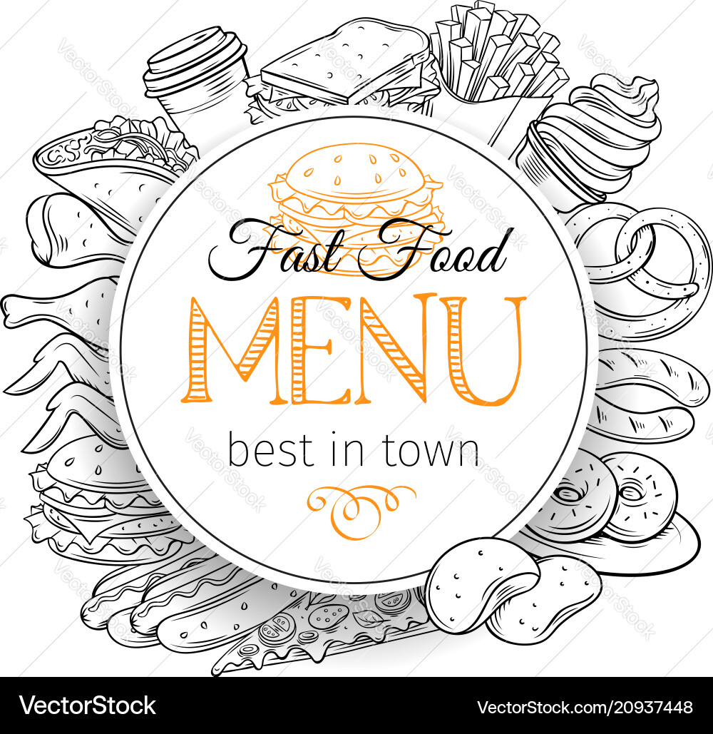Round banner with fast food Royalty Free Vector Image