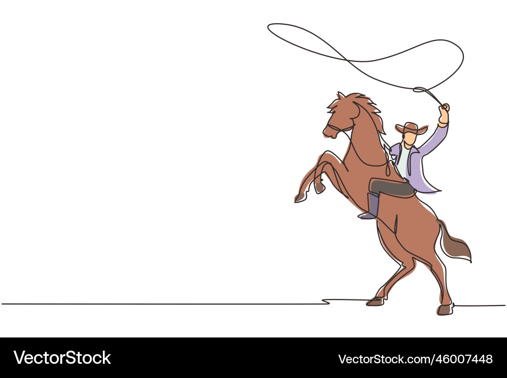 Single one line drawing cowboy with lasso Vector Image