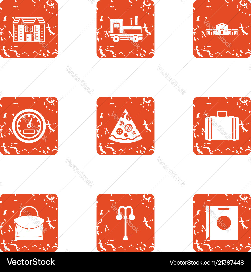 Suburb icons set grunge style Royalty Free Vector Image
