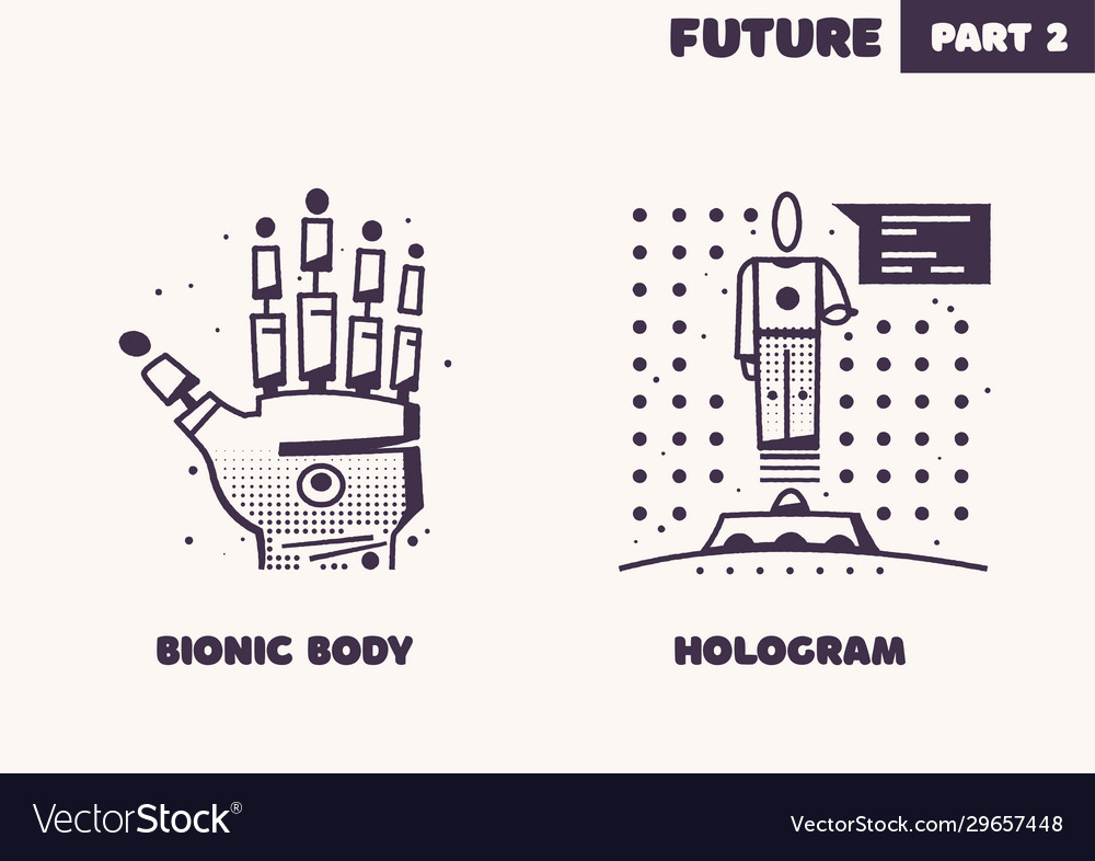 Technologies future retro icon set flat Royalty Free Vector