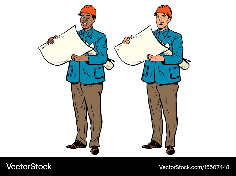 Two men builder african american and caucasian Vector Image