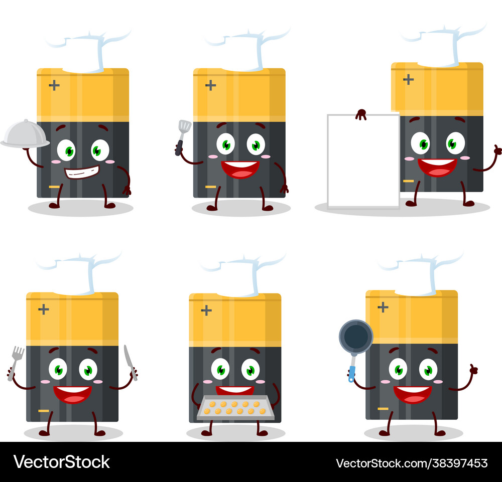 Cartoon power battery with various chef emoticons Vector Image