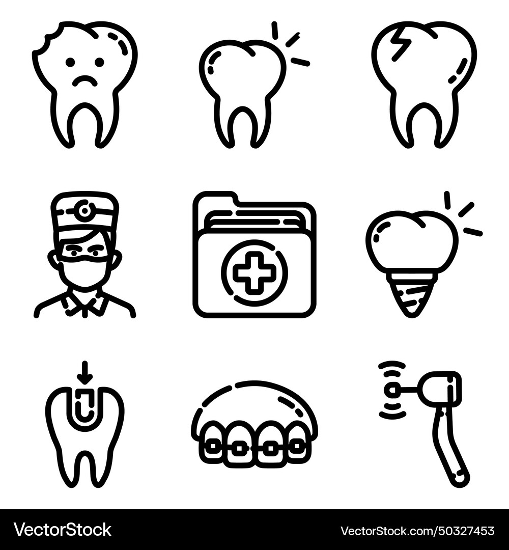 Dental flat icon set isolated on white background Vector Image