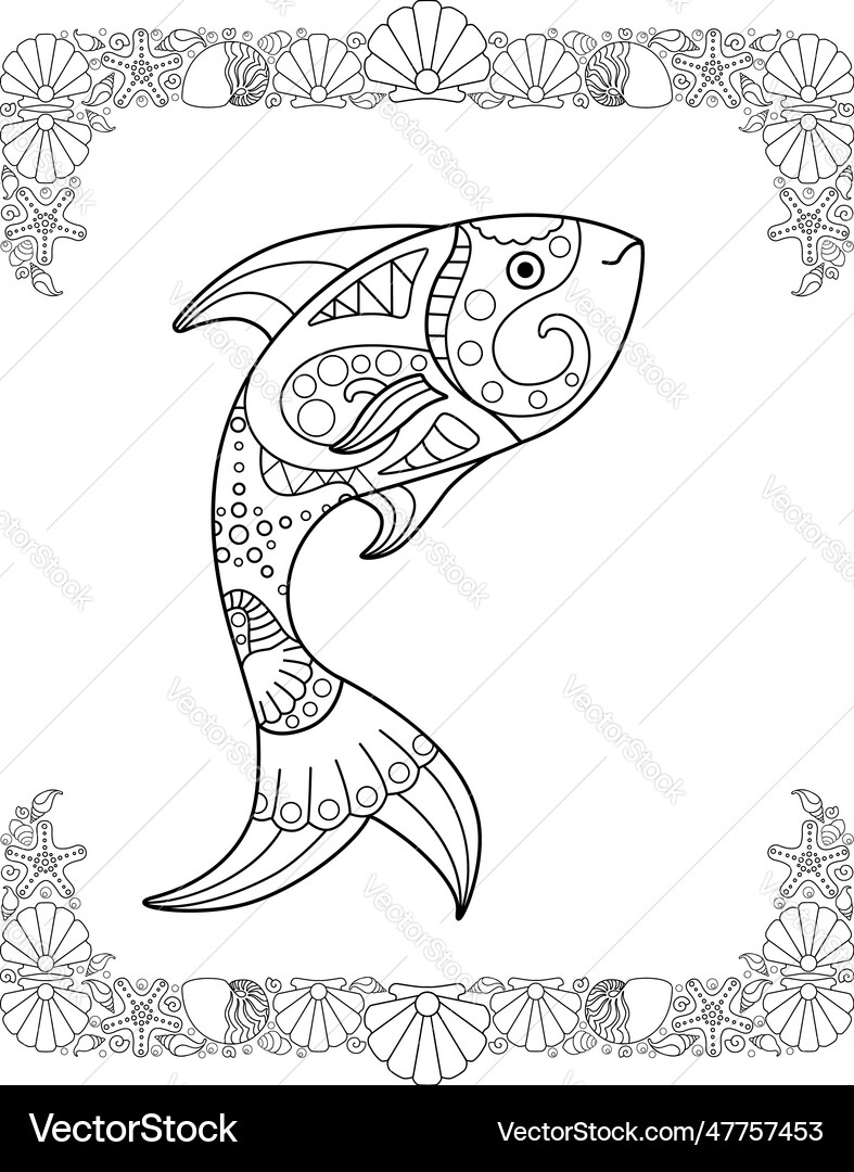 Fish sea animal - linear picture Royalty Free Vector Image