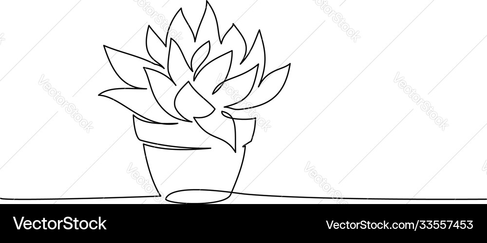 House plant in pot continuous one line drawing Vector Image