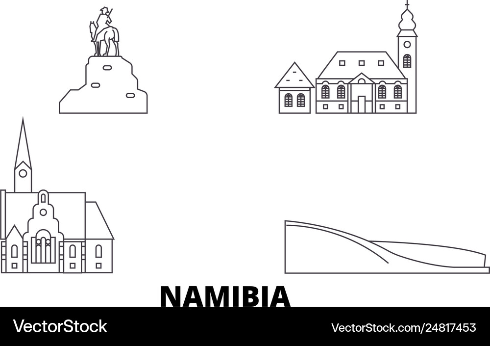 Namibia line travel skyline set outline Royalty Free Vector