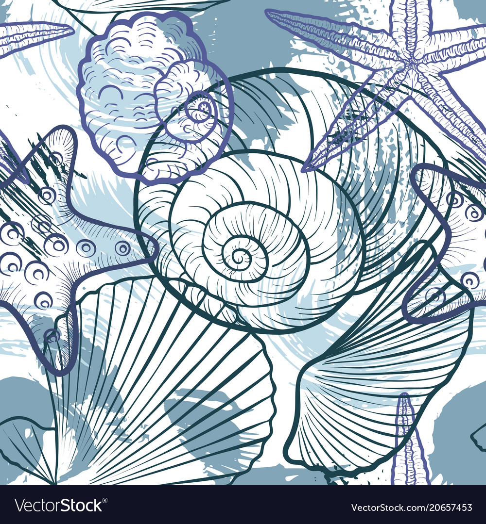 Seamless pattern with seashells Royalty Free Vector Image