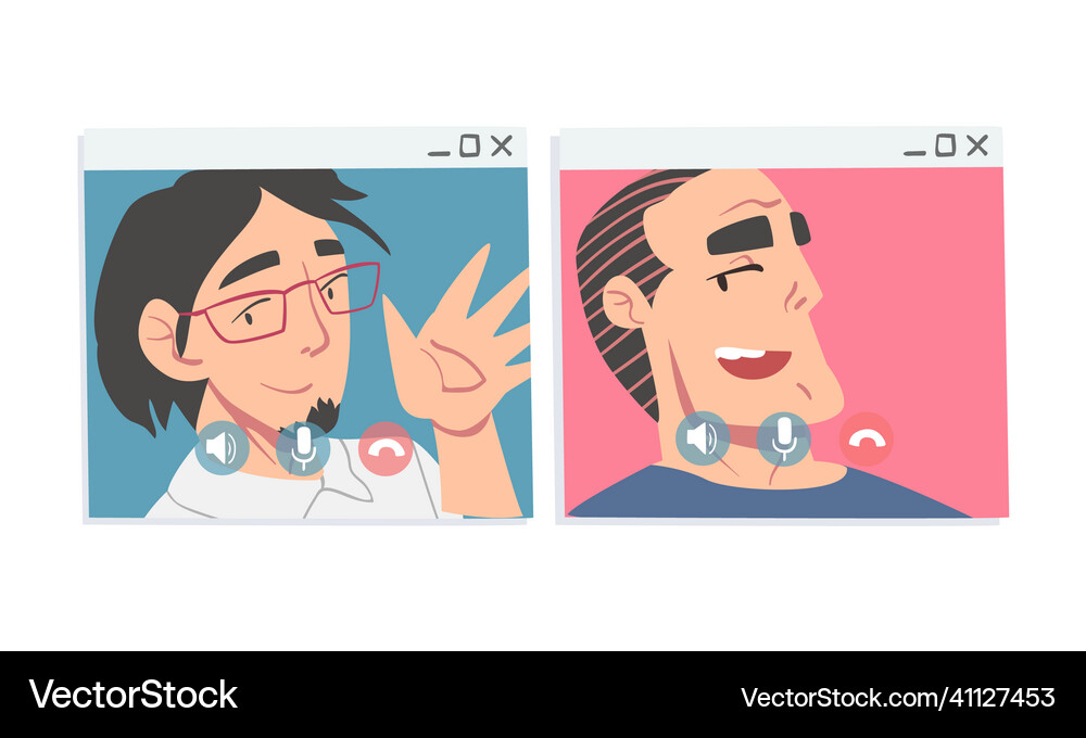 Video conference screen with man calling friend Vector Image