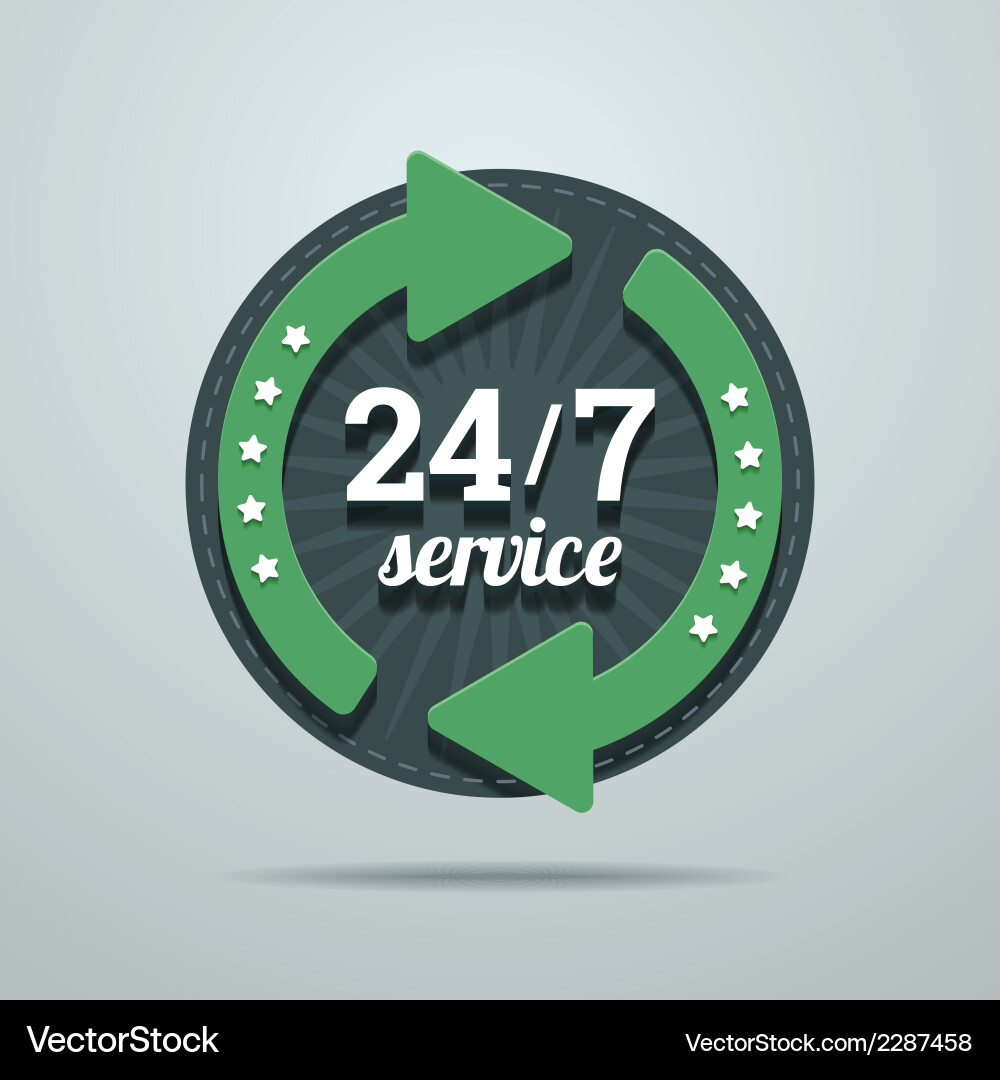 24 7 hours service sign in flat style Royalty Free Vector