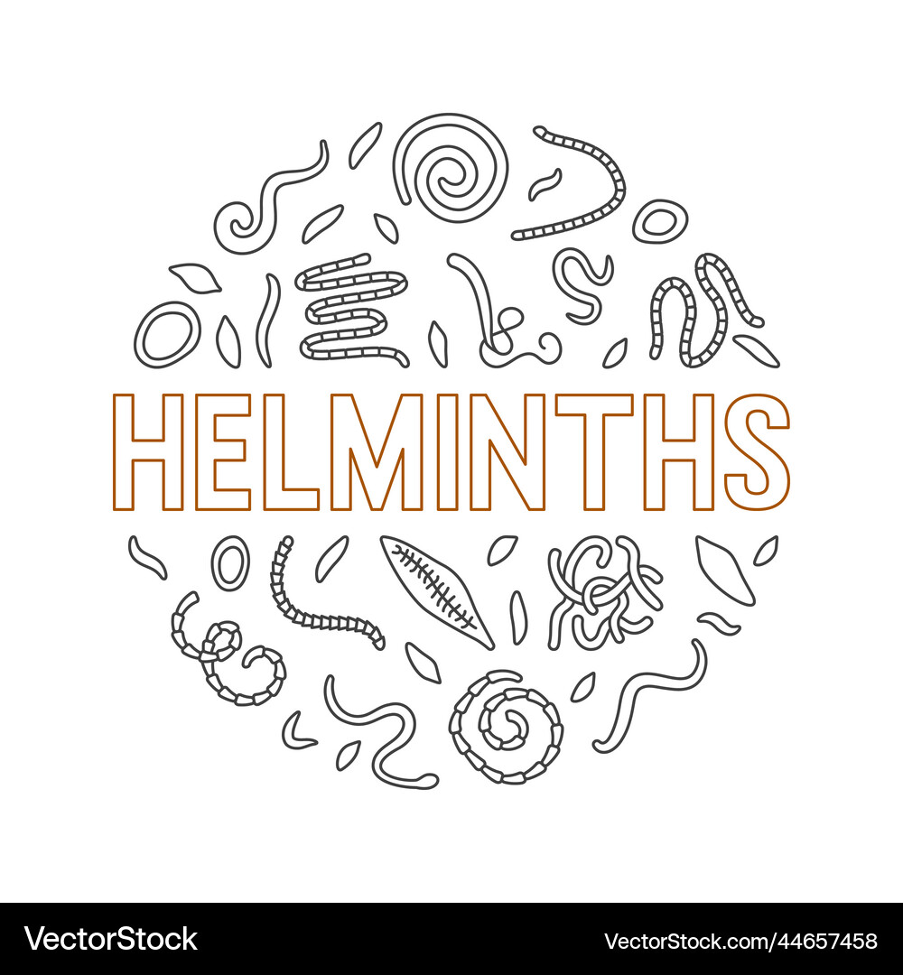 Helminths round banner with worms outline Vector Image