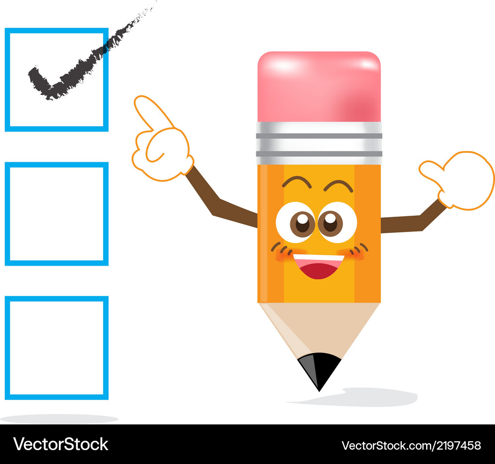 Pencil cartoon showing right checkmark Royalty Free Vector