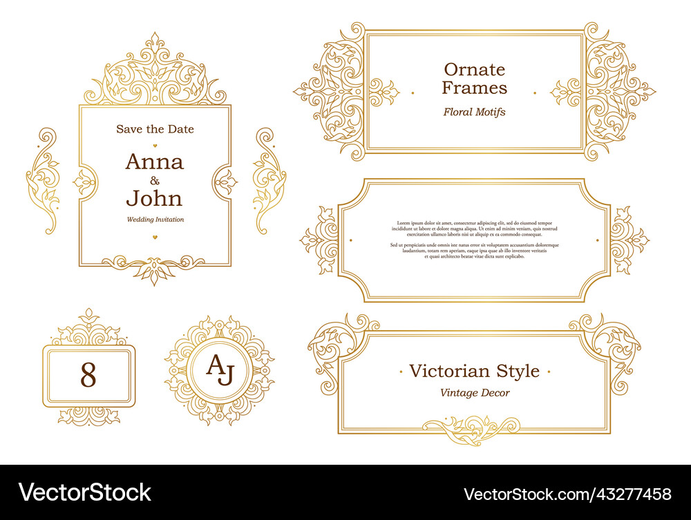 Set with golden frames vignettes in victorian Vector Image