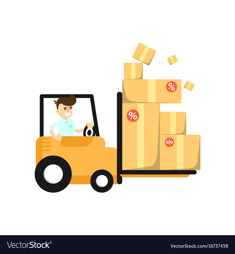 Smiling seller man in forklift truck Royalty Free Vector Smiling seller man in forklift truck Royalty Free Vector