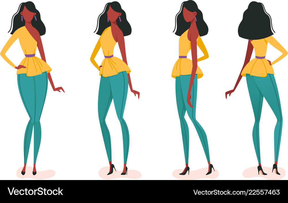 Collection turning various girl poses Royalty Free Vector