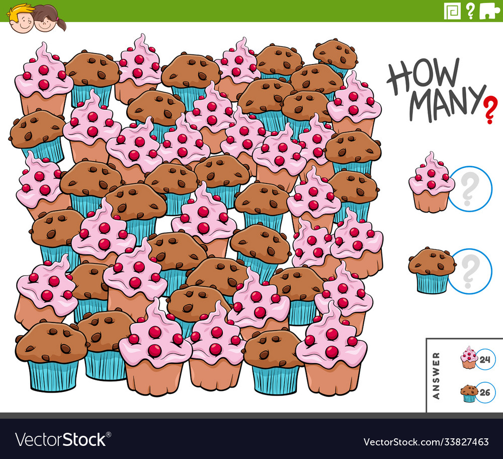 Counting muffins and cupcakes educational task Vector Image