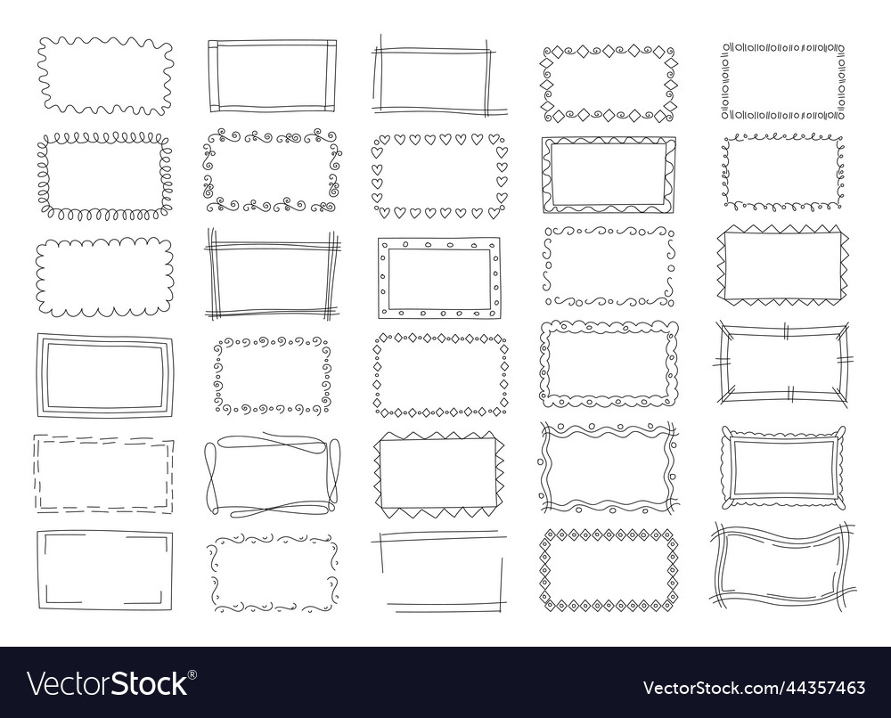 Doodle hand drawn frames scribble borders line Vector Image