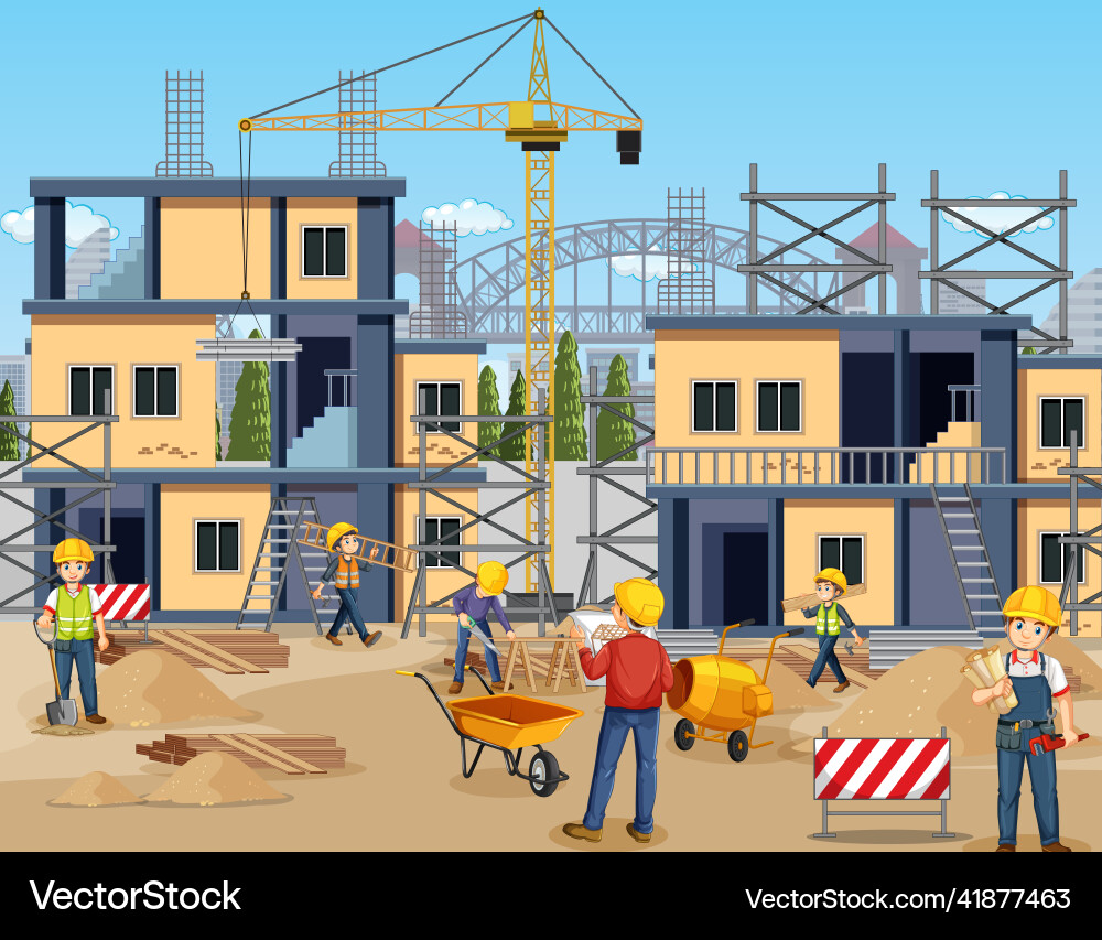 Scene of building construction site Royalty Free Vector