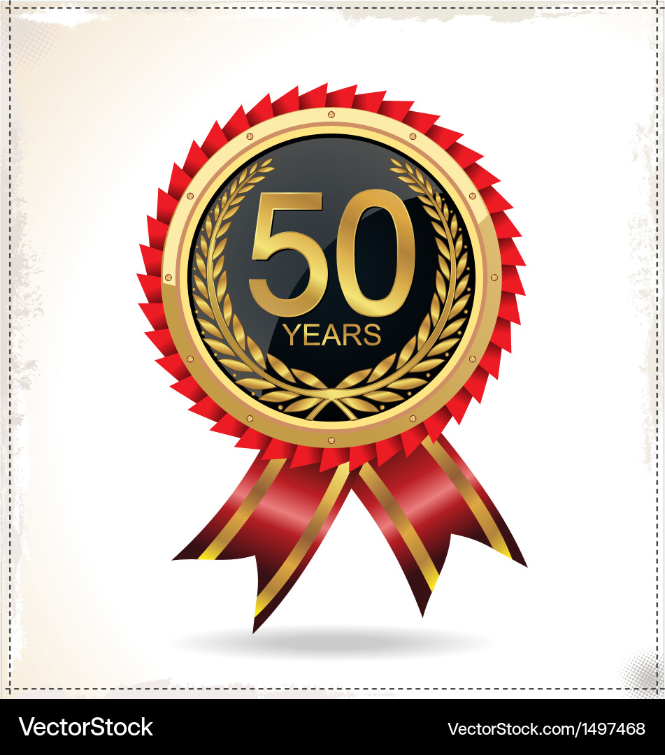 Anniversary golden label with ribbon Royalty Free Vector