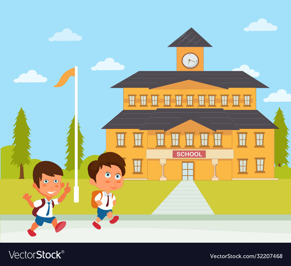 Back To School With Two Children Go To School Vector Image