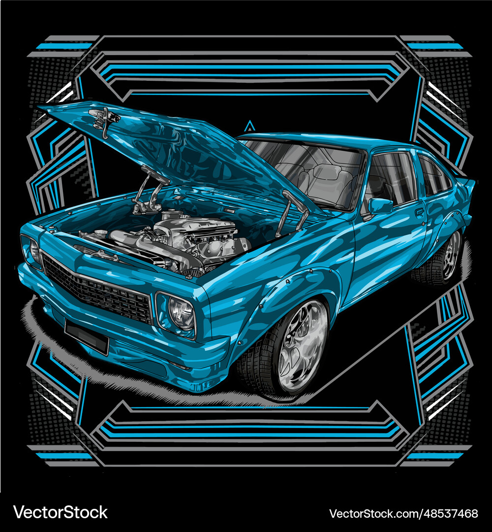 Blue drag racing car with grey strip Royalty Free Vector
