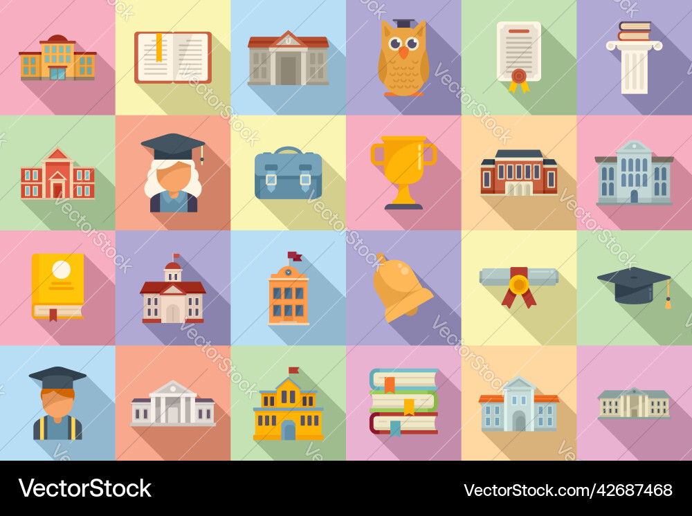 Campus icons set flat university college Vector Image