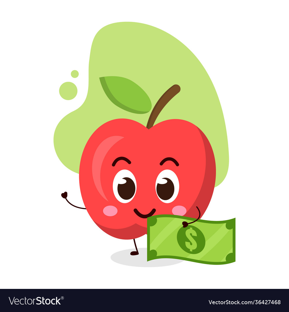 Cute apple hold dollar banknotescute Royalty Free Vector