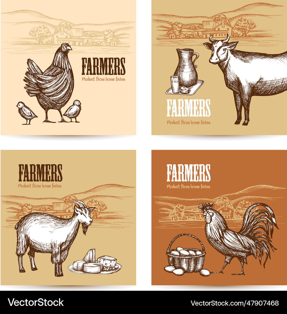 Farm cards set cards set Royalty Free Vector Image