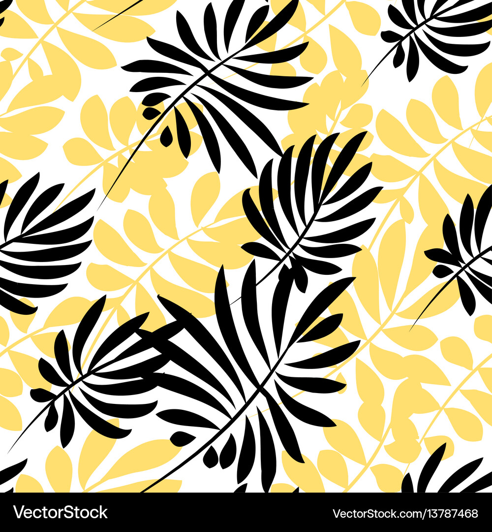 Modern plant pattern yellow and black tropical Vector Image