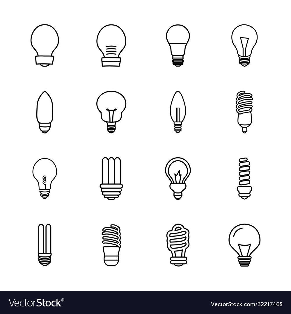 Stick bulb light and lights icon set line Vector Image