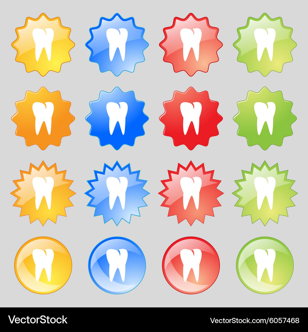 Tooth icon big set 16 colorful modern buttons Vector Image