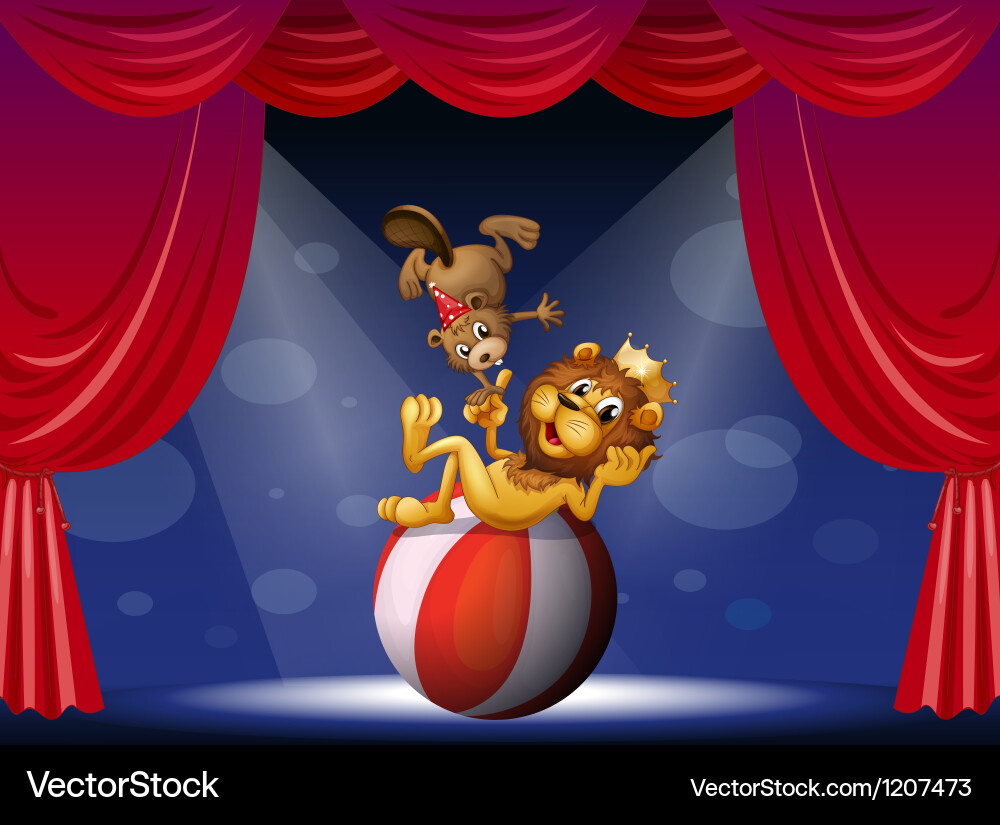 A lion and beaver performing at the stage Vector Image