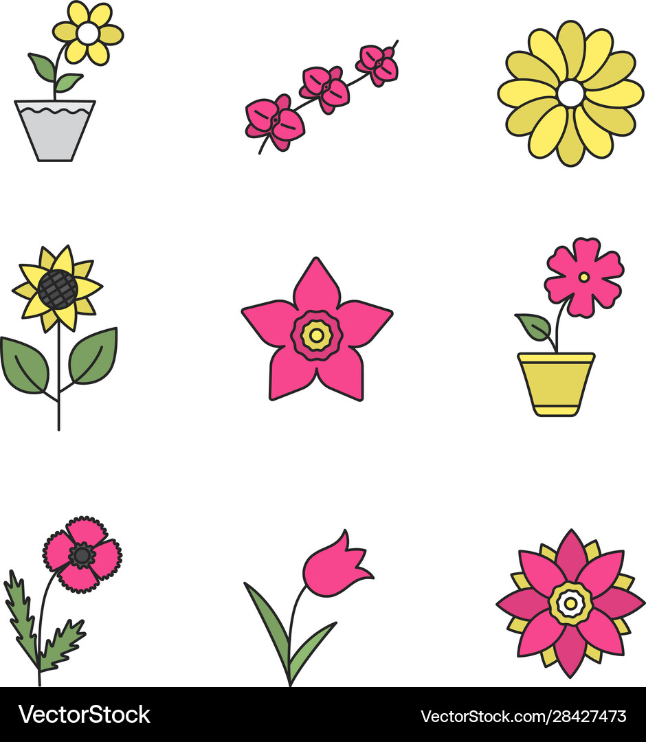 Flowers color icons set Royalty Free Vector Image