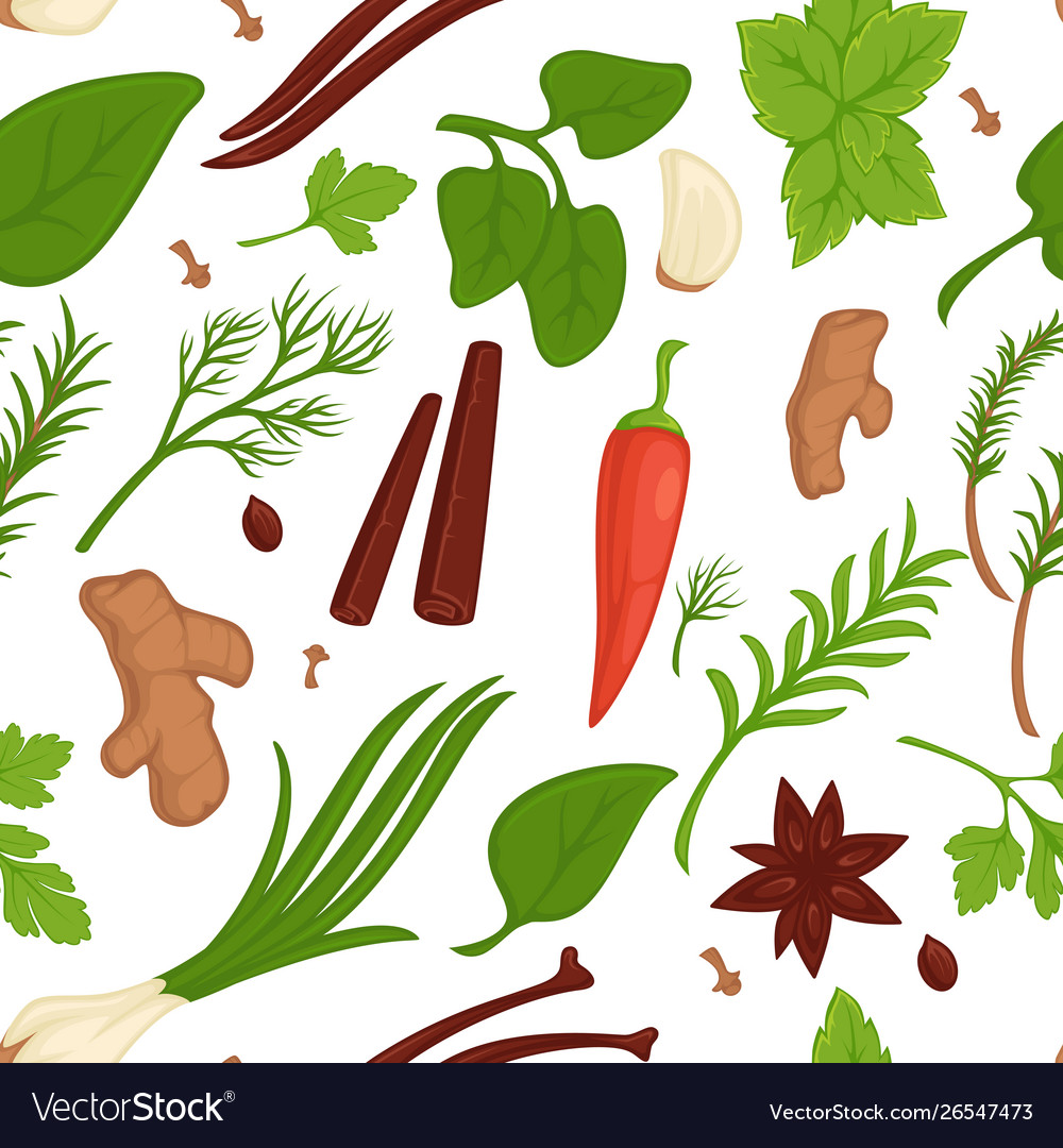 Herbs and spices seamless pattern organic Vector Image