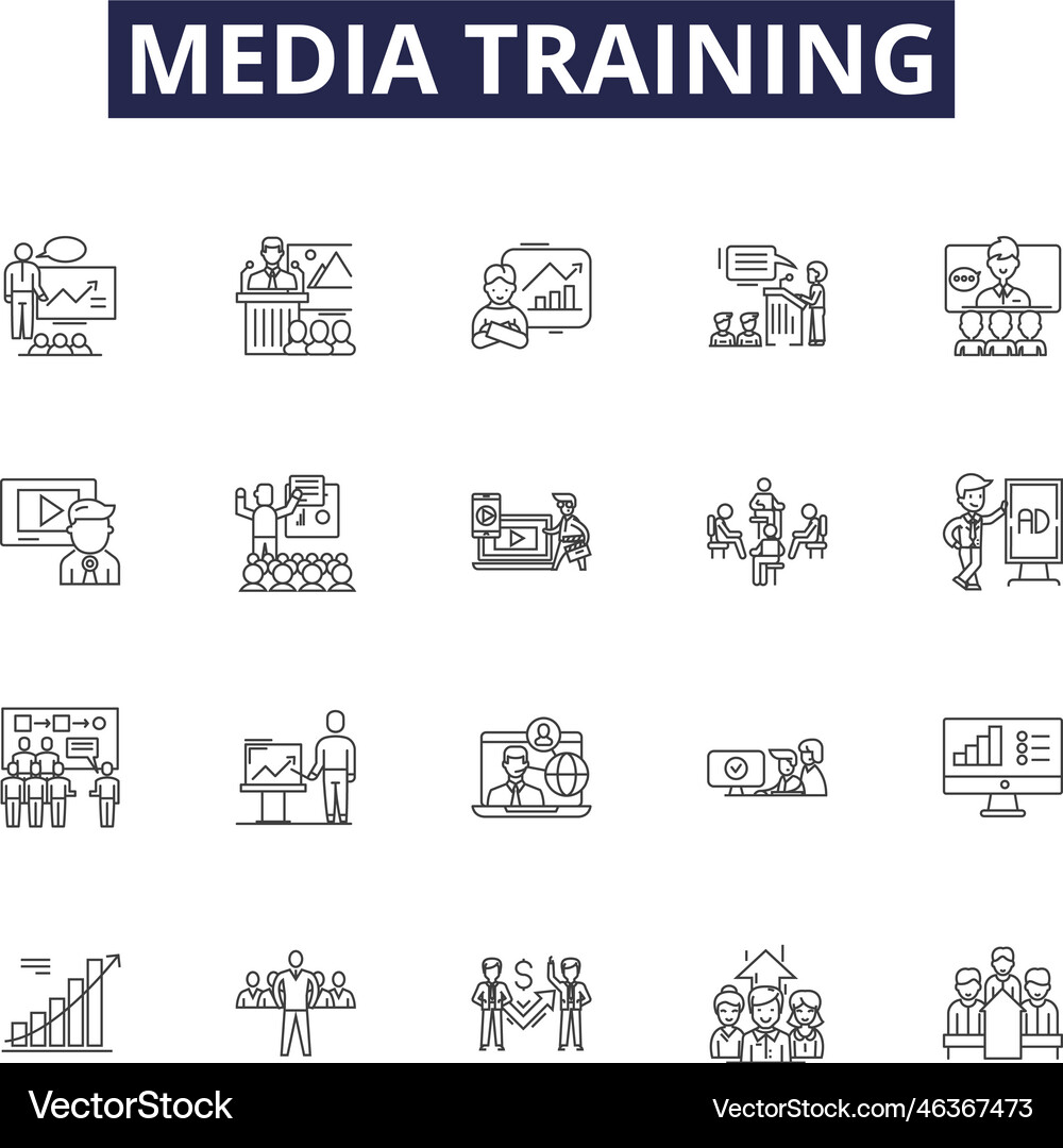 Media training line icons and signs Royalty Free Vector