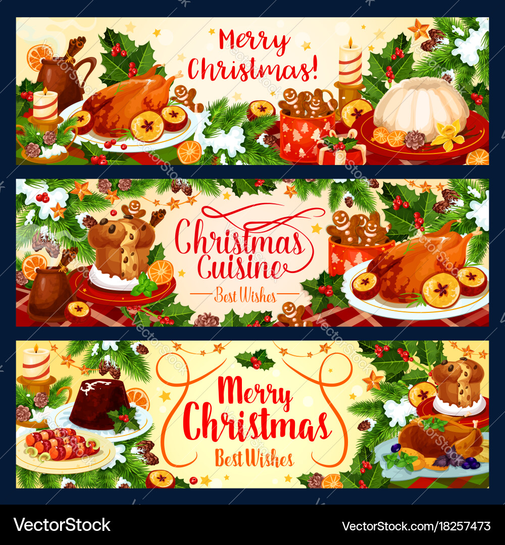 Merry christmas dinner greeting banners Royalty Free Vector