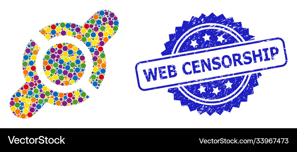 Rubber web censorship stamp and colored mosaic Vector Image