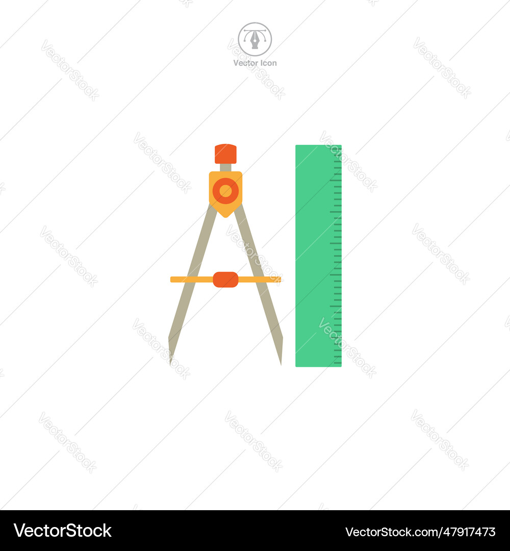 Ruler and compass icon symbol isolated on white Vector Image