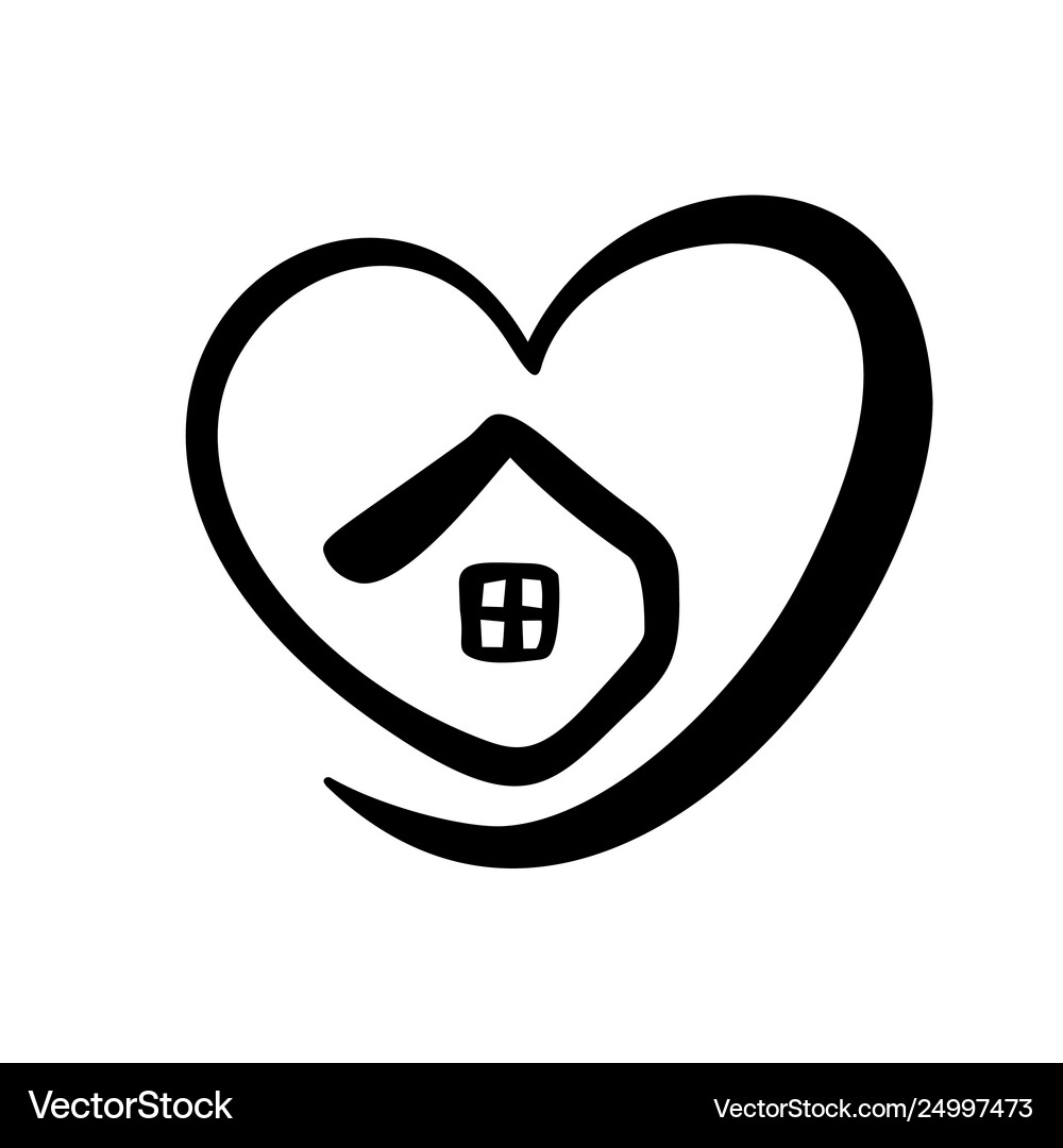 Simple calligraphy house with heart real Vector Image