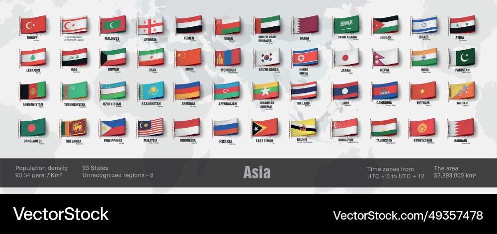 Asian maps divided by countries Royalty Free Vector Image