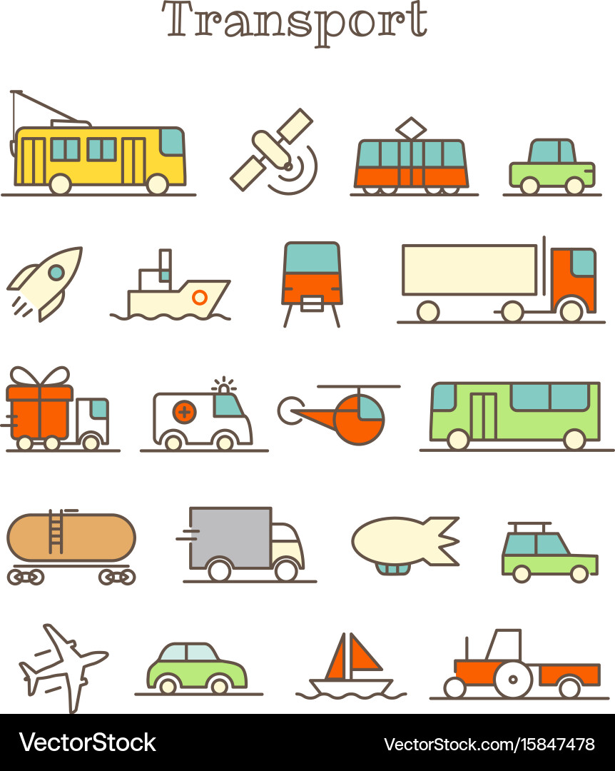 Different thin line color icons set transport Vector Image