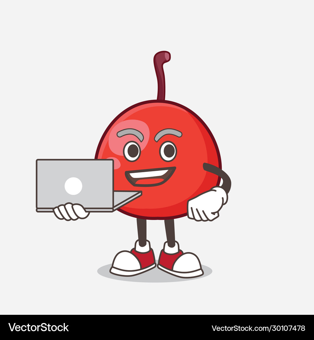 Red berry cartoon mascot character working Vector Image
