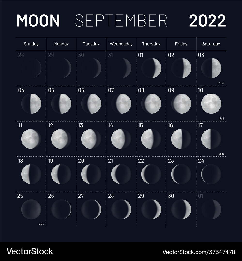 September Moon Calendar 2022 Royalty Free Vector Image