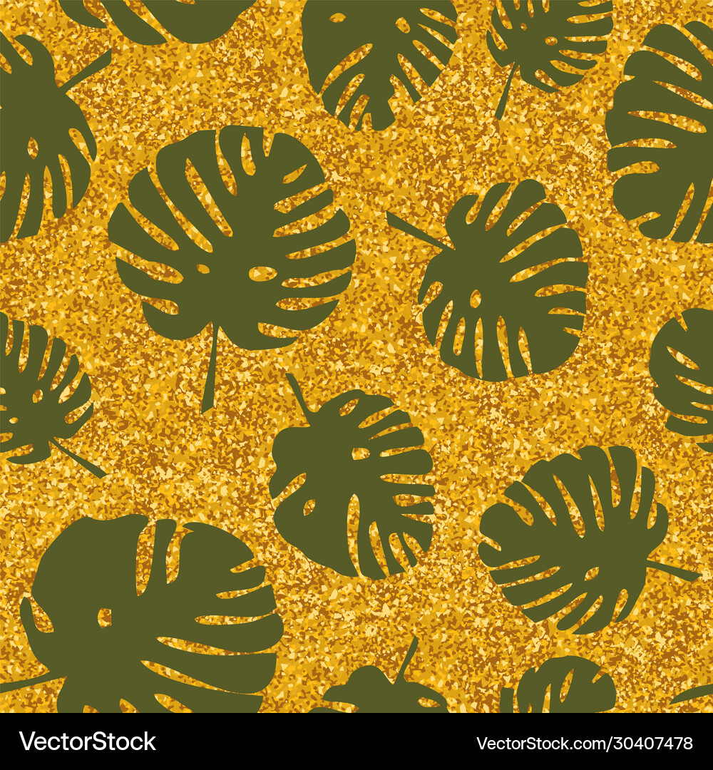 Tile tropical pattern with exotic leaves on golden