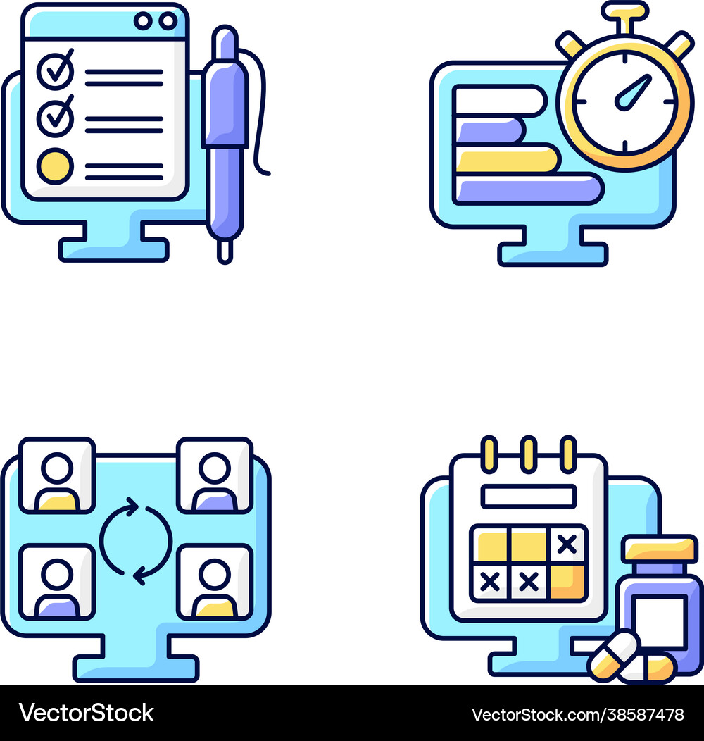 Tracking for remote work rgb color icons set Vector Image