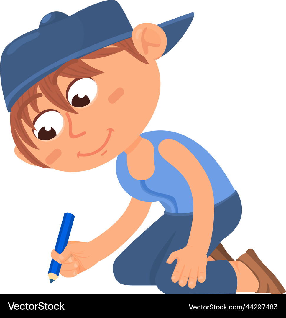 Boy drawing on floor with pencil creative cartoon Vector Image