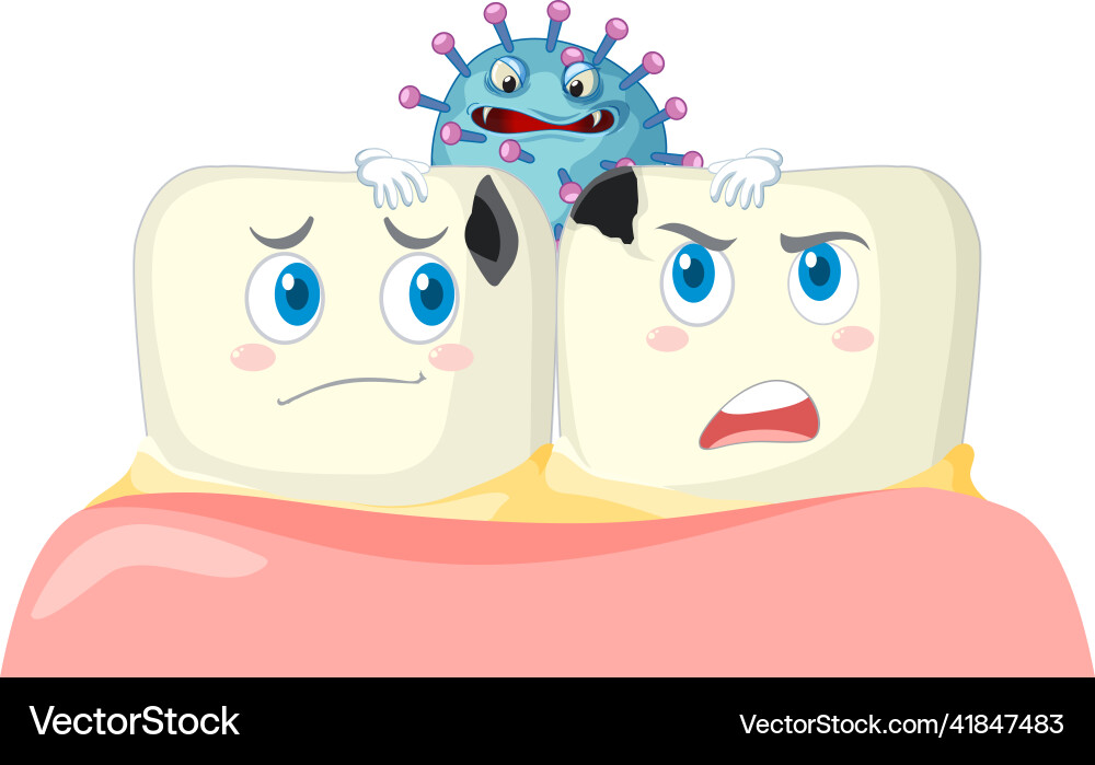Cartoon teeth decay with bacteria on white Vector Image